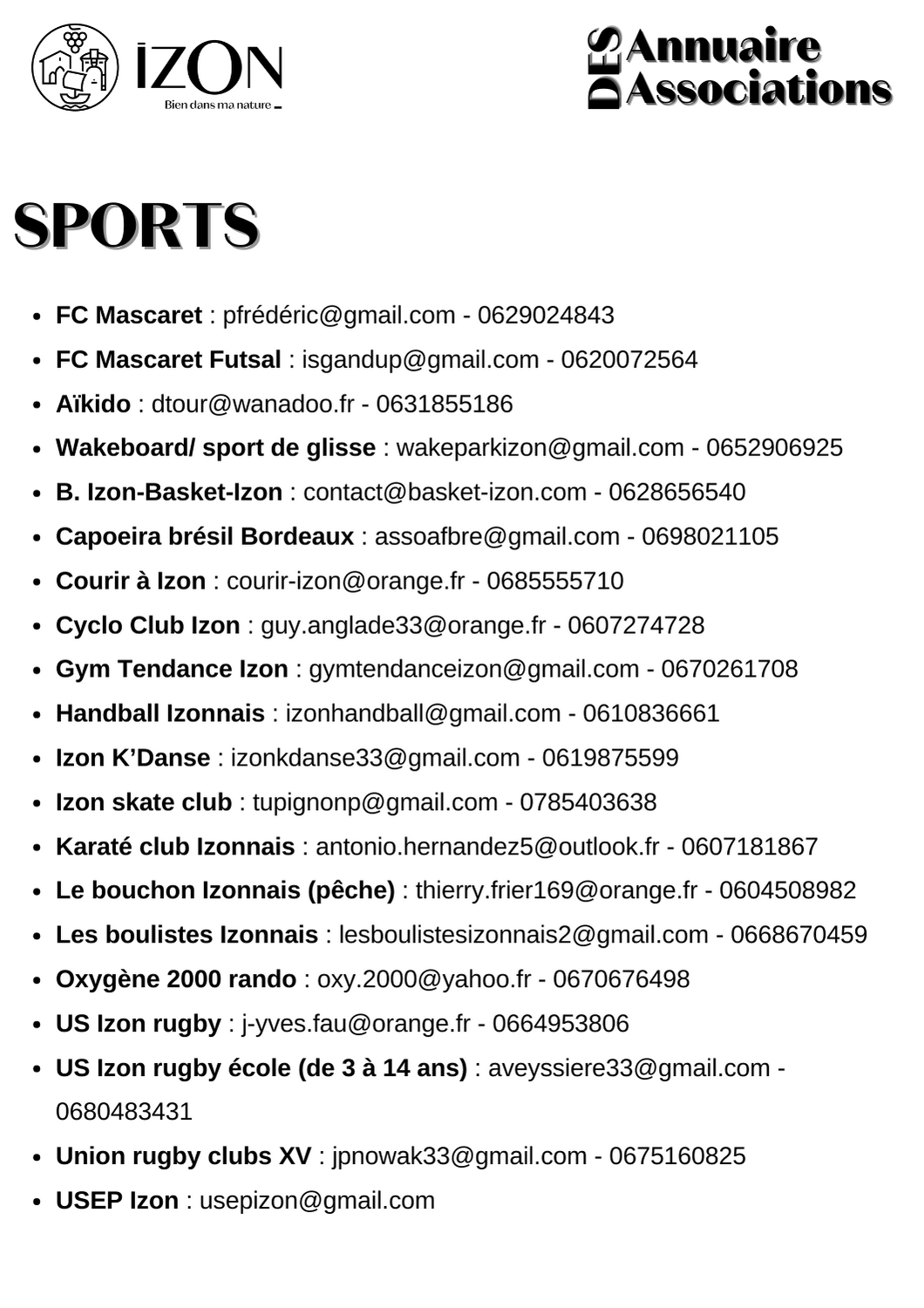 Annuaire des associations - Mairie Izon