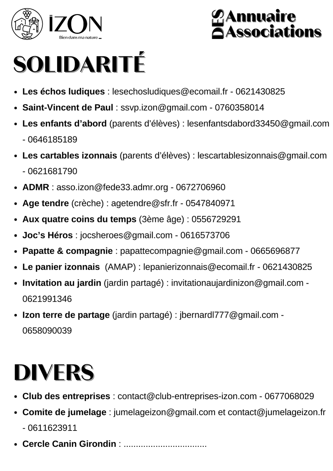 Annuaire des associations - Mairie Izon