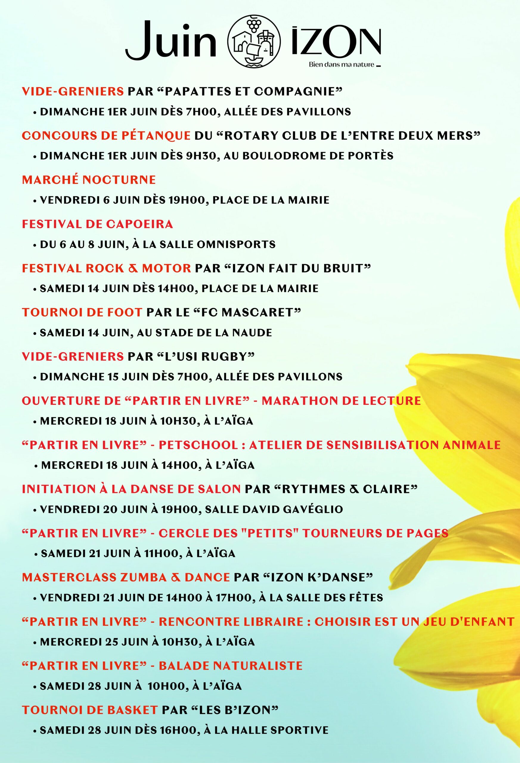 Agenda municipal et associatif du mois de juin 2025 - Mairie Izon